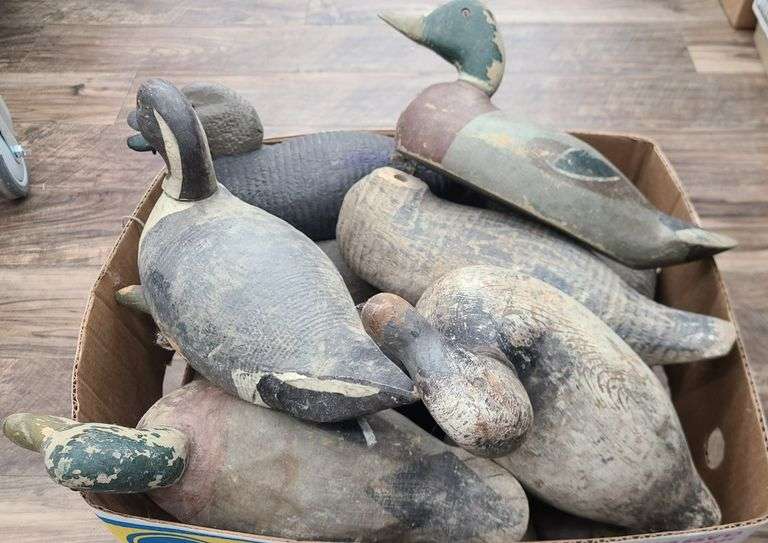 box of Vintage Wooden Decoys - Kramer Auction LLC