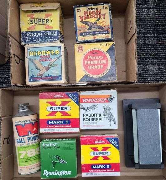 8 boxes full of vintage Shotgun Shells, Reloading Powder - Kramer ...