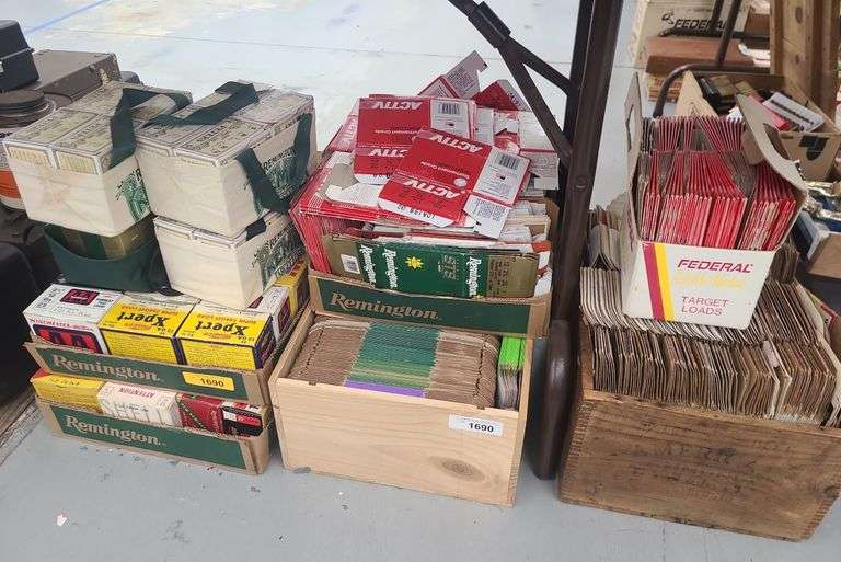 4 large boxes of Empty Shotgun Shell Boxes & related - Kramer Auction LLC