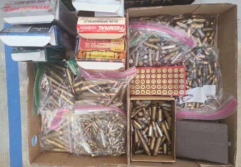 2 flats of misc Rifle & Pistol Ammo: partials & reloads - Kramer Auction LLC