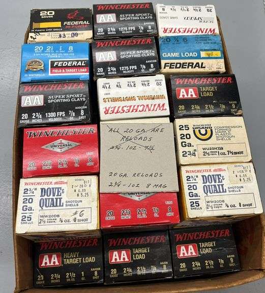 33 boxes of assorted 20 ga Target Loads, some are reloads - Kramer ...