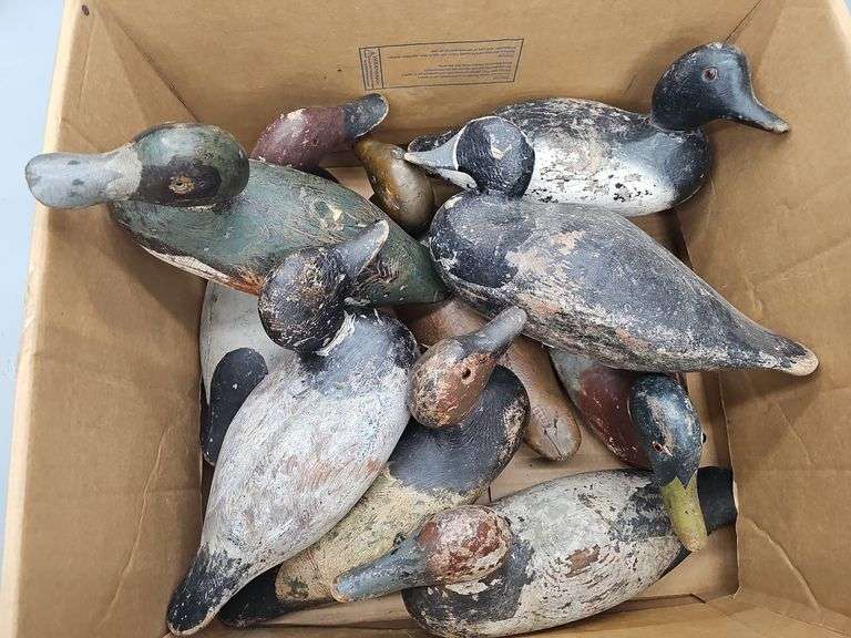 box lot of 9 assorted Vintage Wooden Duck Decoys - Kramer Auction LLC