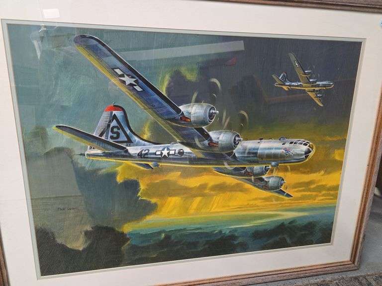 Dick Locher framed B29 Bomber original oil Painting - Kramer Auction LLC