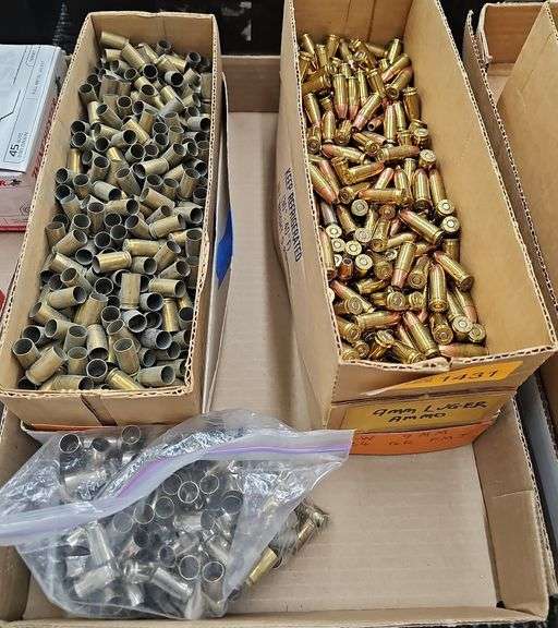 Lot of 9mm Brass, Bullet Heads and Ammo - Kramer Auction LLC