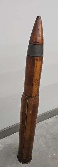 large Wooden Training Artillery Round w/some damage - Kramer Auction LLC