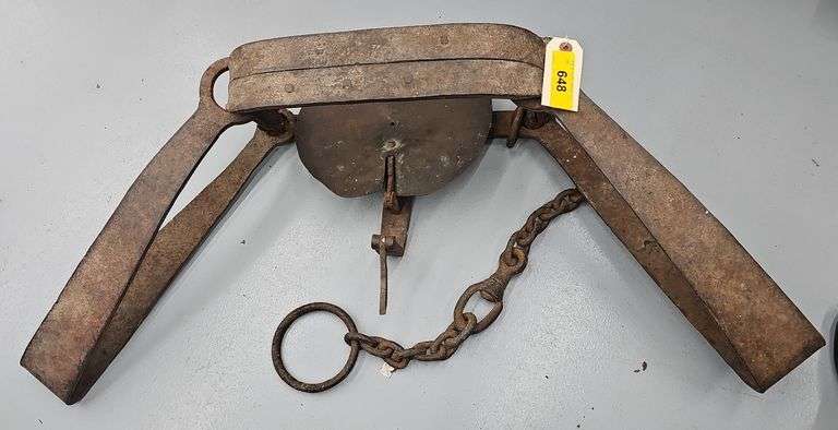 large Hand Forged Bear Trap w/Riveted Teeth - Kramer Auction LLC