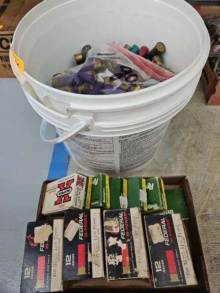 Bucket & box of assorted Shotgun Shells - Kramer Auction LLC