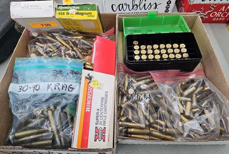2 flats of loose Ammo: 33 WIN, 458 Mag, 307 WIN, 30-40 Krag etc ...