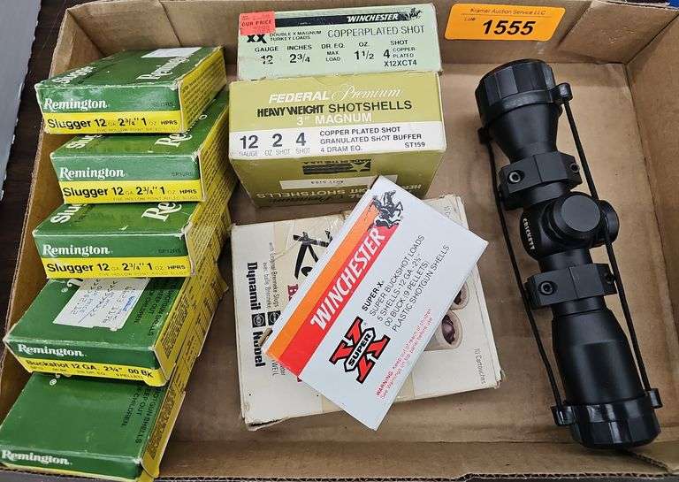 lot of Shotgun Shells, Slugs & Rifle Scope - Kramer Auction LLC
