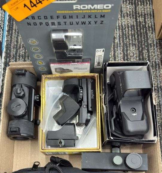 Box of Optical Sights & AMT Night Vision Monocular - Kramer Auction LLC