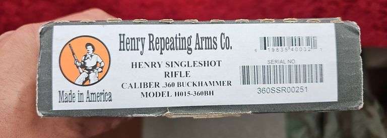 NIB Henry Single Shot 360 Buckhammer Rifle - Kramer Auction LLC