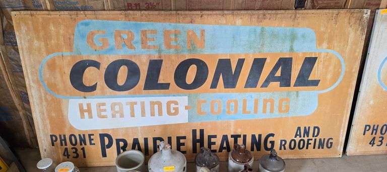 Pair of Green Colonial Heating & Cooling Signs - Kramer Auction LLC