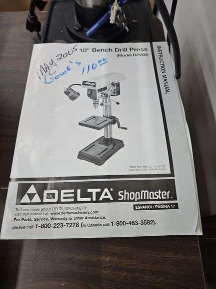 Delta Shopmaster Drill Press w/manual - Kramer Auction LLC