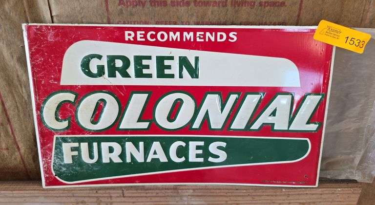 16"x9" Metal Colonial Furnace Adver. Sign - Kramer Auction LLC