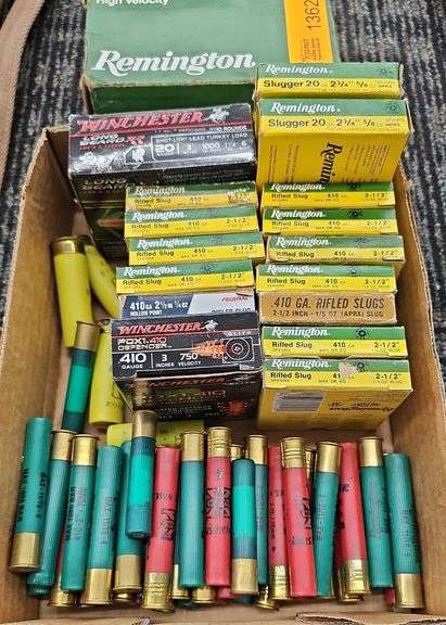 Large lot of 410 ga. & 20 ga. Ammo +Shells & Slugs - Kramer Auction LLC
