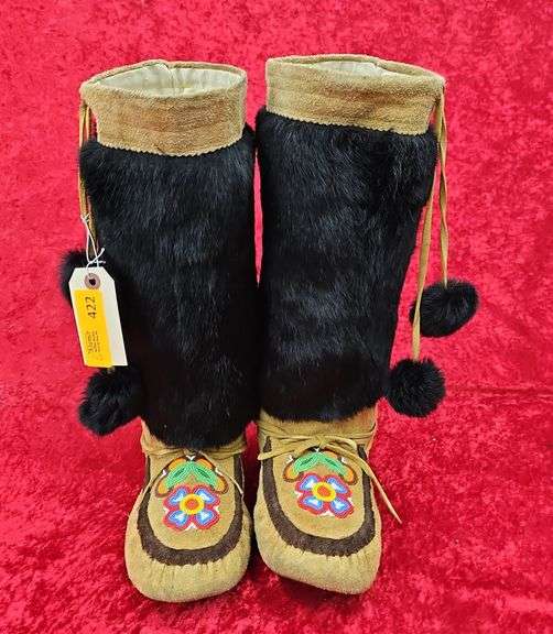 Pair of Beaded & Fur covered Native American Boots - Kramer Auction LLC