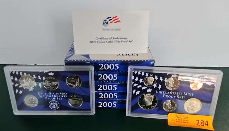5 sets of 2005 United States Mint 50 State Quarter Proof Sets - Kramer ...