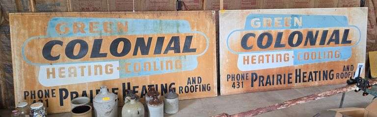 Pair of Green Colonial Heating & Cooling Signs - Kramer Auction LLC