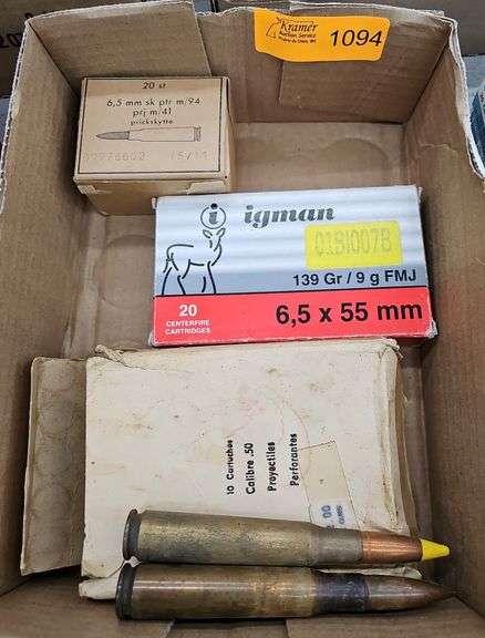 lot w/40 rds of 6.5x55 & 10 rds of 50 BMG Ammo - Kramer Auction LLC