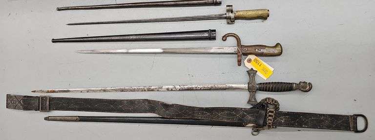 pair of French Bayonets & an Engraved Decorative Sword - Kramer Auction LLC