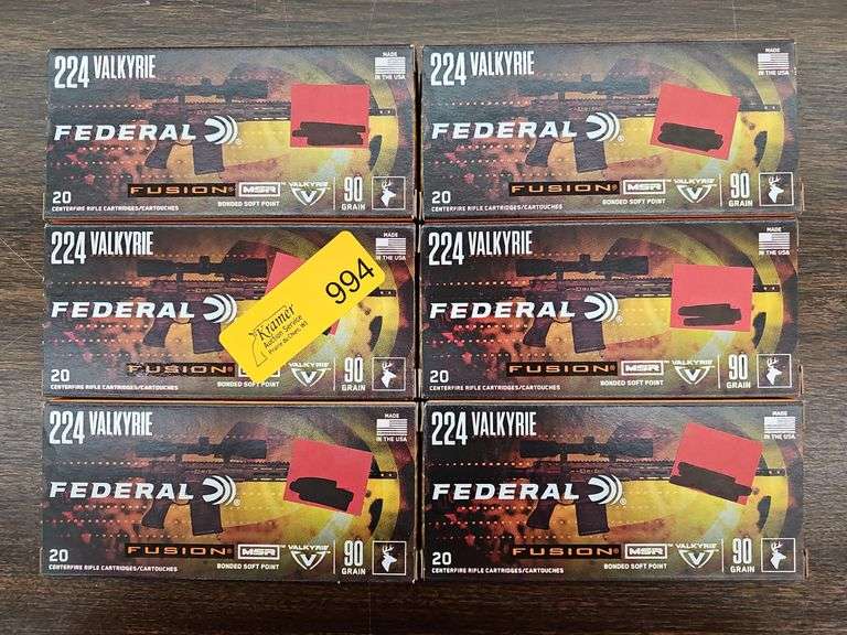 120 ct of Federal 224 Valkyrie Ammo - Kramer Auction LLC
