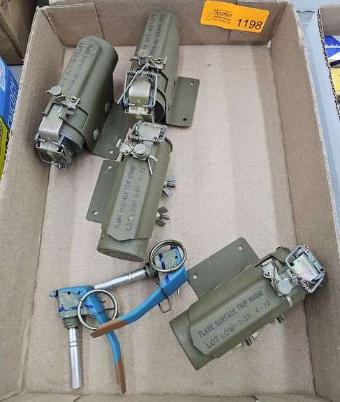 lot of 4 M49A1 Flares, plus 2 - M228 Grenade Fuses - Kramer Auction LLC