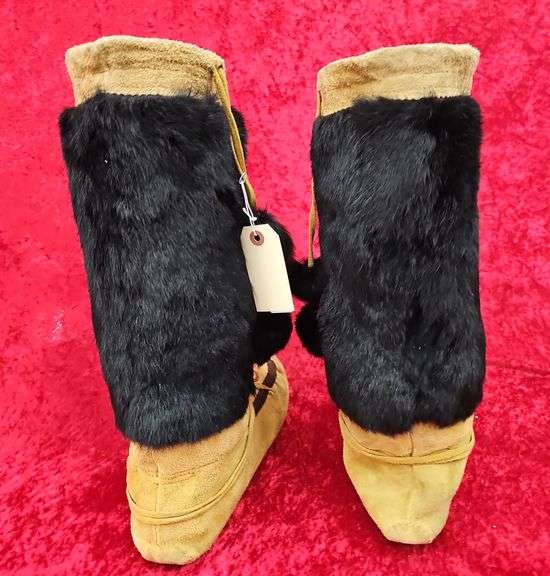 Pair of Beaded & Fur covered Native American Boots - Kramer Auction LLC