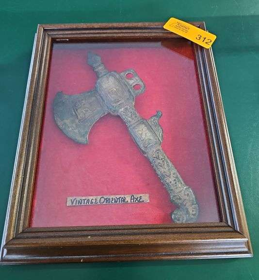 Vintage Oriental Axe in Display Case - Kramer Auction LLC