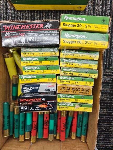 Large lot of 410 ga. & 20 ga. Ammo +Shells & Slugs - Kramer Auction LLC