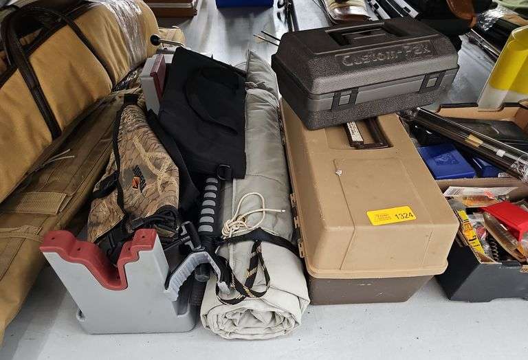Gun Vise, Shooting Pad & Tackle Box lot - Kramer Auction LLC