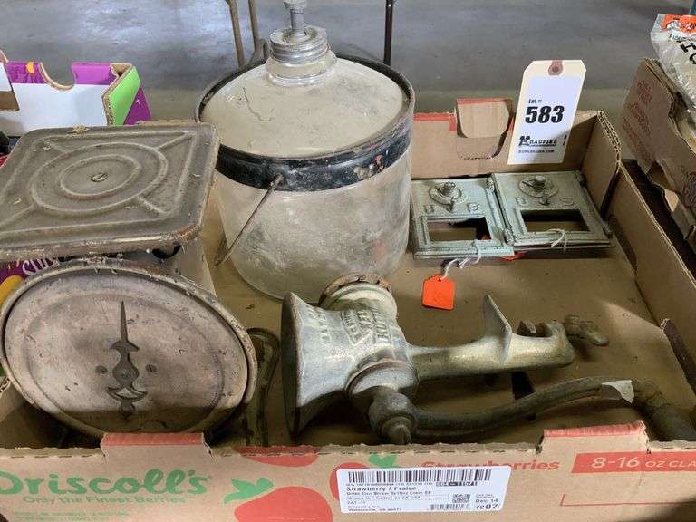 Tabletop Scale, Keen Cutter Meat Grinder, Stove Oil Jar, and Post ...