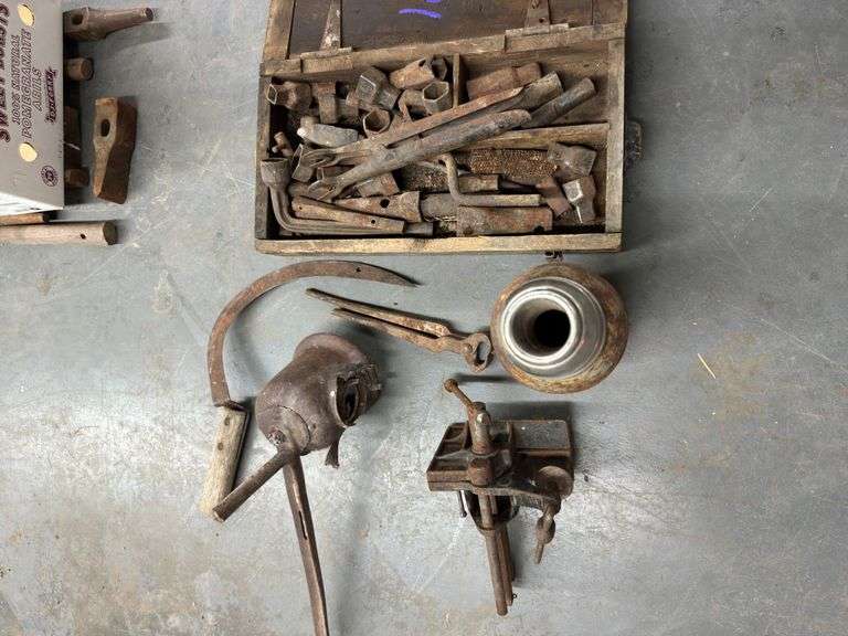 Antique Tools Include Beat Knife, Car Lamp, Saw Sharpening Vise ...