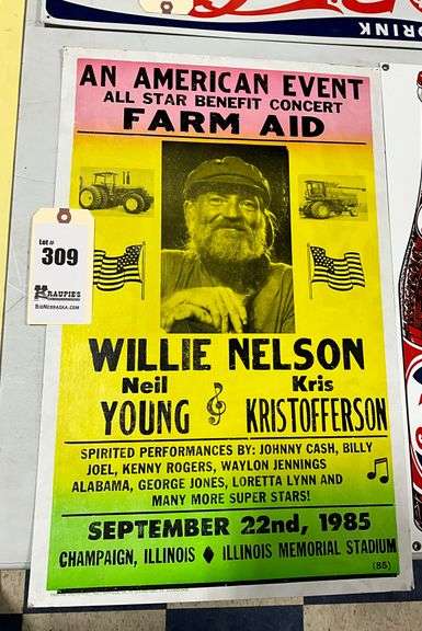Willie Nelson "Farm Aid Poster, 1985, 14" x 23" - Kraupie's Real Estate ...