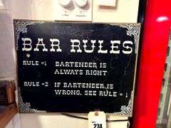 Bar Rules, Older Tin Sign - Kraupie's Real Estate & Auctioneers