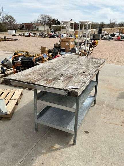 Metal Shop Table with Wood Top - Kraupie's Real Estate & Auctioneers