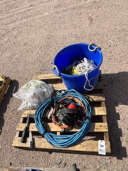 Tub with Nylon Rope, 12V Spotlight, Big Extension Cord & a Hatchet ...