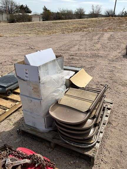 3 New in Box Emergency Exit Lighting Fixtures, 8 Old Folding Chairs, 2 ...