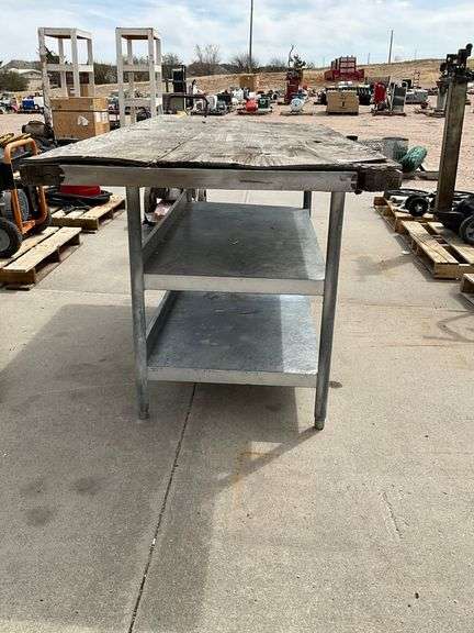 Metal Shop Table with Wood Top - Kraupie's Real Estate & Auctioneers