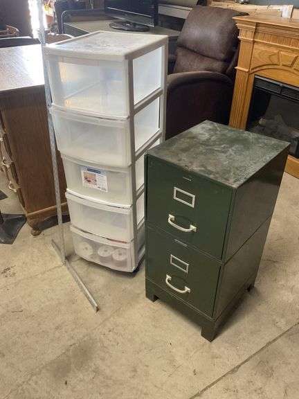 Plastic organizer, and 2 drawer file cabinet - Legacy Auction Company