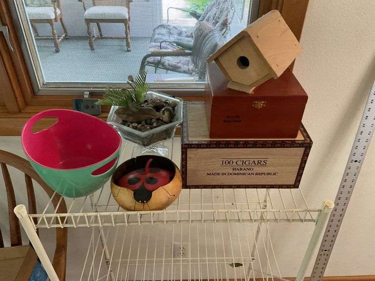 Two cigar boxes, birdhouse, serving bowl etc. - Legacy Auction Company
