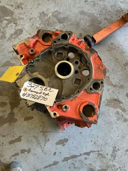 327 small block Chevy block with damaged cylinder - Legacy Auction Company