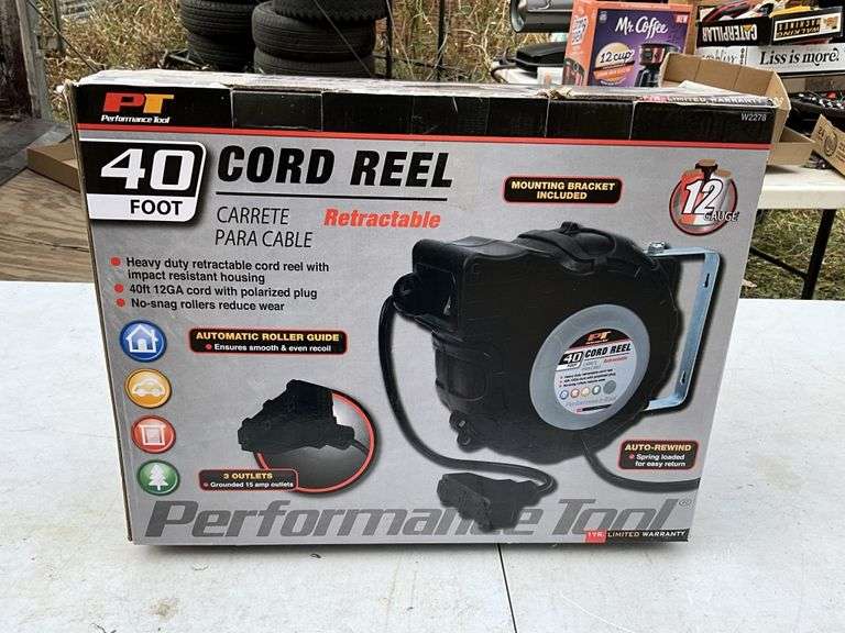 40' retractable cord reel, NIB - Legacy Auction Company