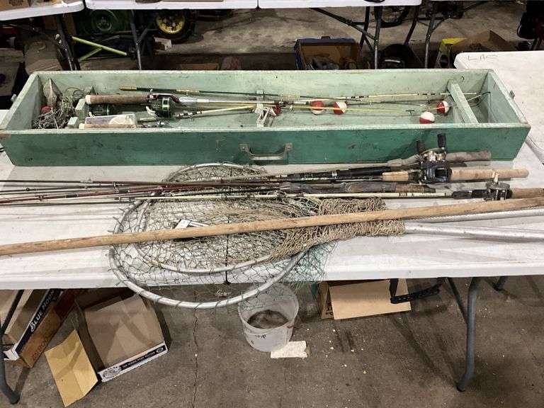 Fishing poles, minnow bucket, nets, spear, etc - Legacy Auction Company