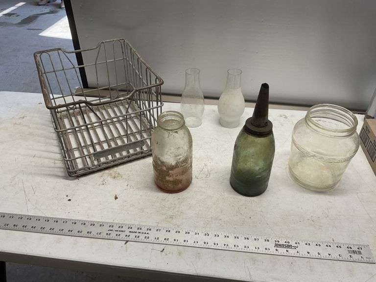 Tri-State Dairy crate, oil measure, vintage jars, - Legacy Auction Company