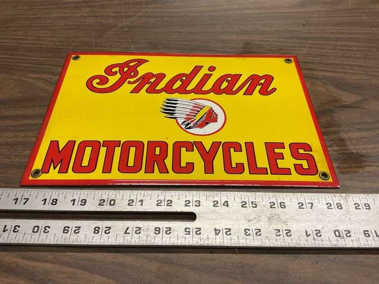 Porcelain Indian motorcycle sign - Legacy Auction Company
