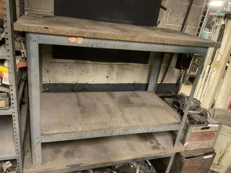 Wooden top shop table, 48"x 34"x 22" - Legacy Auction Company