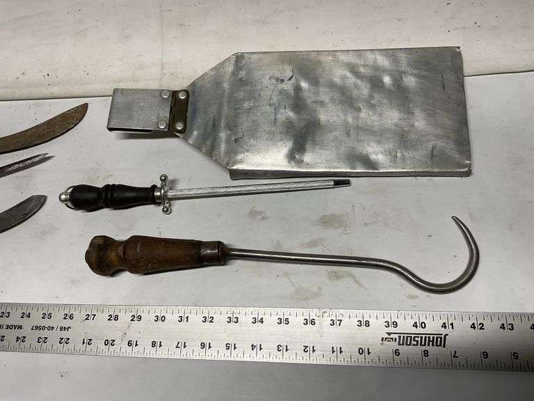 Vintage butcher knives and tools including Rath - Legacy Auction Company