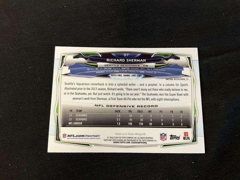 11 Richard Sherman Seattle Seahawks cards - Legacy Auction Company
