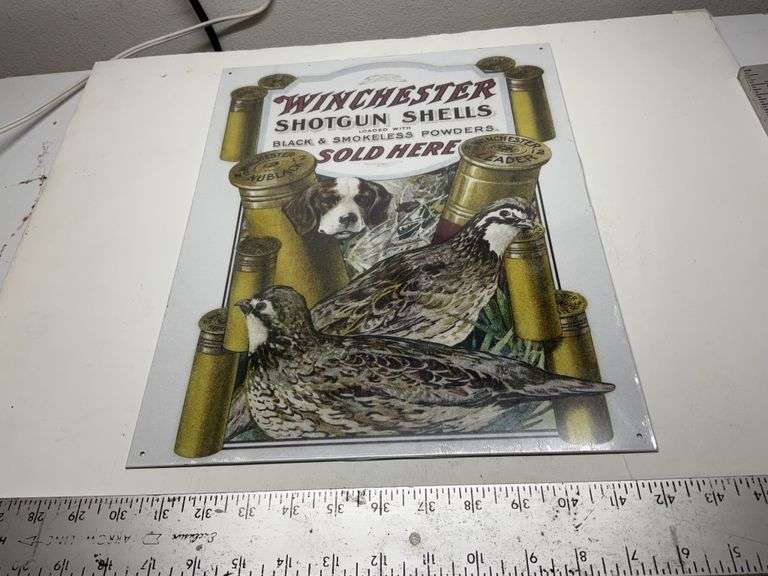 Winchester shotgun shell sign, metal - Legacy Auction Company