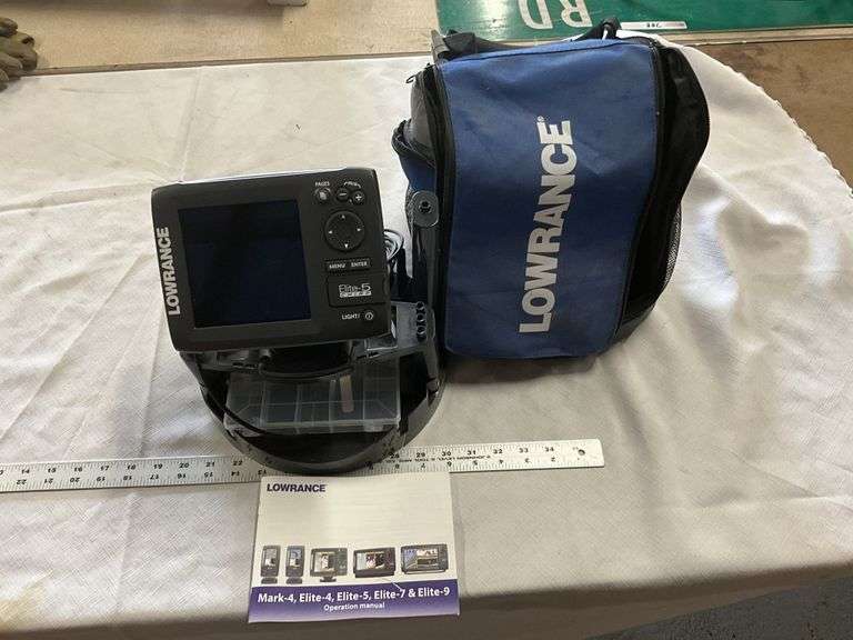 Lowrance depth finder with battery and charger - Legacy Auction Company